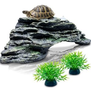 tfwadmx turtle basking platform tortoise dock resin resting rock aquatic habitat accessories aquarium landscape decoration for frogs, newts, salamanders, reptiles(l)