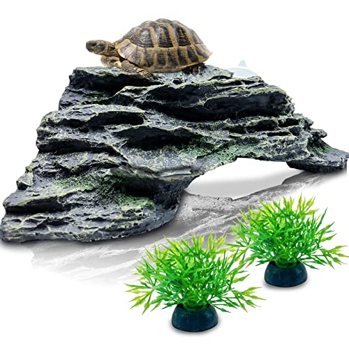 Tfwadmx Turtle Basking Platform Tortoise Dock Resin Resting Rock Aquatic Habitat Accessories Aquarium Landscape Decoration for Frogs, Newts, Salamanders, Reptiles(L)