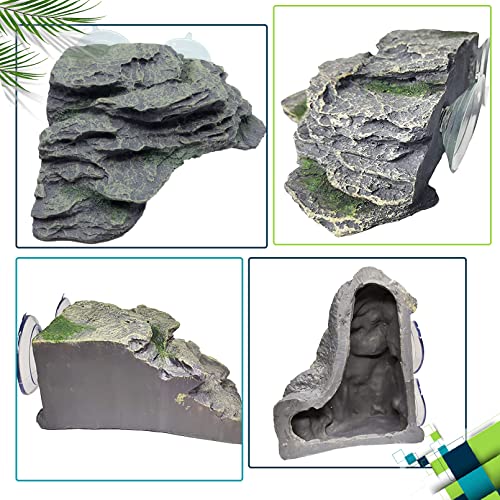 Tfwadmx Turtle Basking Platform Tortoise Dock Resin Resting Rock Aquatic Habitat Accessories Aquarium Landscape Decoration for Frogs, Newts, Salamanders, Reptiles(L)