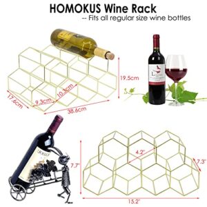 HOMOKUS Wine Rack Countertop Metal Wine Holder 9 Bottles Tabletop Wine Rack Storage Wine Shelf Portable Wine Cabinet Freestanding Wine Holder for Bar Counter Restaurant Table and Living Room (Gold)