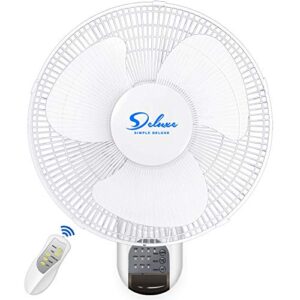 simple deluxe 16 inch adjustable tilt, digital household wall mount fans, 90 degree, 3 speed settings, 1 pack, white, 1-pack, hifanxwalldigit16v5