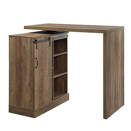 Knocbel Industrial Swivel Bar Table Storage Cabinet with 6-Bottle Wine Holder, Sliding Barn Door and Compartments, Kitchen Dining Room Buffet Sideboard, 110lbs Weight Capacity (Rustic Oak)