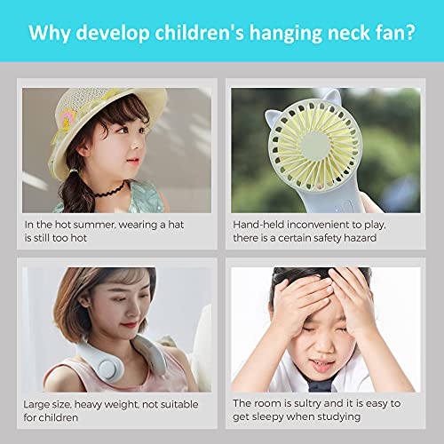 ICEBIRDS Portable Neck Fan for Kids 2021 New Bladeless Fan, USB Rechargeable Battery Operated Hanging Personal Mini Fan，Cartoon Headphone Design, Wearable Creative Leafless Fan，3 Speeds-Snow White