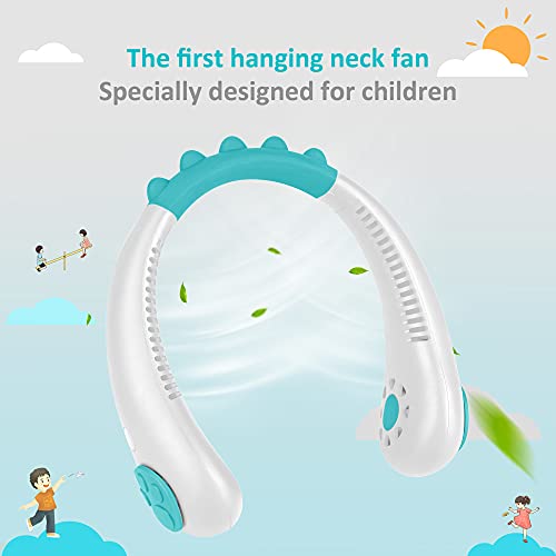 ICEBIRDS Portable Neck Fan for Kids 2021 New Bladeless Fan, USB Rechargeable Battery Operated Hanging Personal Mini Fan，Cartoon Headphone Design, Wearable Creative Leafless Fan，3 Speeds-Snow White