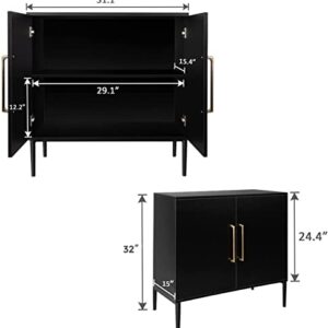 REHOOPEX Set of 2 Black Accent Cabinet- Kitchen Storage Cabinet with Doors, Free Standing Cabinet Wood buffets & Sideboards 2PC