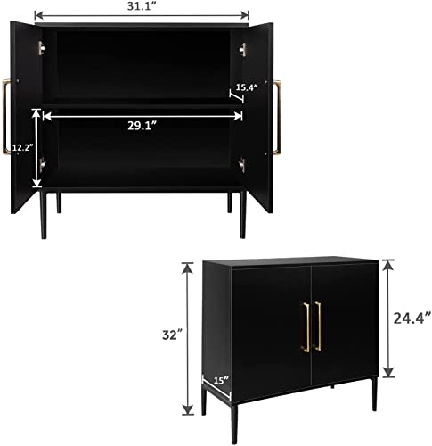 REHOOPEX Set of 2 Black Accent Cabinet- Kitchen Storage Cabinet with Doors, Free Standing Cabinet Wood buffets & Sideboards 2PC