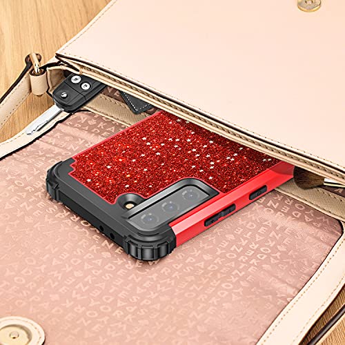 Hekodonk for S21 Plus + 5G Case 3D Luxury Heavy Duty Shockproof Protection Hard Plastic+Silicone Rubber Hybrid Protective Case for Samsung Galaxy S21 Plus + 5G Bling Red