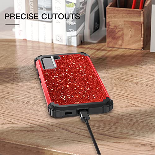 Hekodonk for S21 Plus + 5G Case 3D Luxury Heavy Duty Shockproof Protection Hard Plastic+Silicone Rubber Hybrid Protective Case for Samsung Galaxy S21 Plus + 5G Bling Red