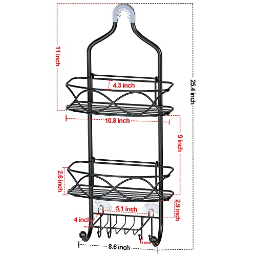 GAOKASE Hanging Shower Caddy Over Shower Head, Black Rust Proof Metal Large Bathroom Organizer for Shampoo, Conditioner, Body Wash, Soap, Razors, Shower Sponge, Loofahs and Bath Rack