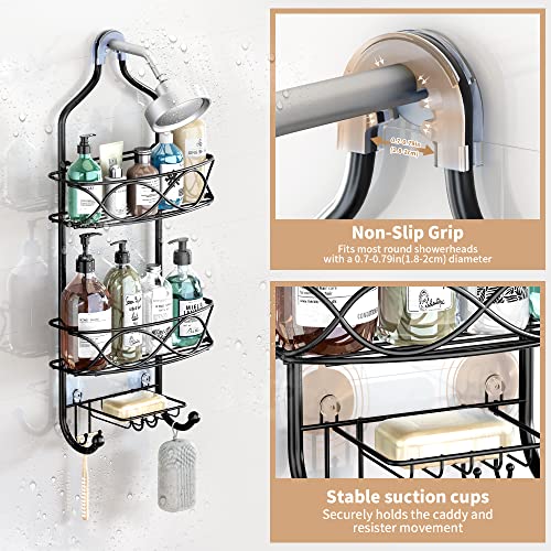 GAOKASE Hanging Shower Caddy Over Shower Head, Black Rust Proof Metal Large Bathroom Organizer for Shampoo, Conditioner, Body Wash, Soap, Razors, Shower Sponge, Loofahs and Bath Rack