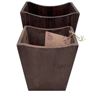 rustic waste basket set with small trash can and large trash bin. rectangular wastebaskets, trashcan set. bathroom garbage can, bedroom trash can, office trash can wooden wastebasket (espresso brown)