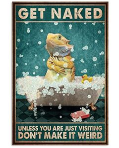 bathtub bearded dragon retro metal tin sign, bearded dragon nude soap bubble bath poster aluminum metal home cabin club shop bar sign garage cafe farm metal wall panel art deco 8x12inch