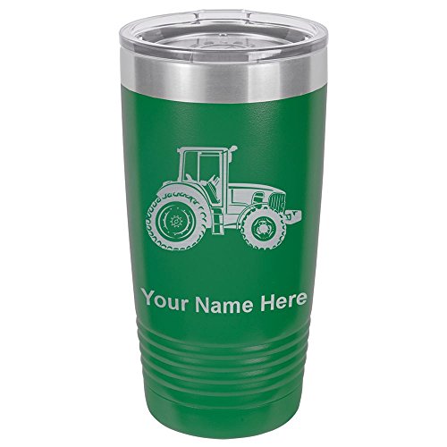 LaserGram 20oz Vacuum Insulated Tumbler Mug, Farm Tractor, Personalized Engraving Included (Green)