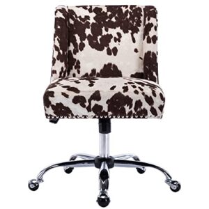 dm furniture swivel home office chair fabric adjustable computer desk chair armless upholstered accent chair for living room bedroom, cow