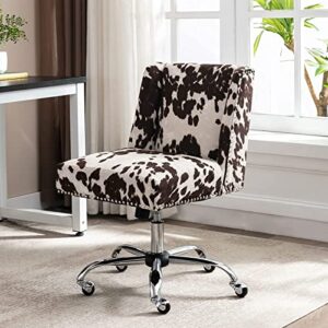 DM Furniture Swivel Home Office Chair Fabric Adjustable Computer Desk Chair Armless Upholstered Accent Chair for Living Room Bedroom, Cow