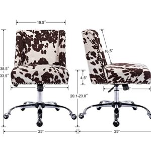 DM Furniture Swivel Home Office Chair Fabric Adjustable Computer Desk Chair Armless Upholstered Accent Chair for Living Room Bedroom, Cow