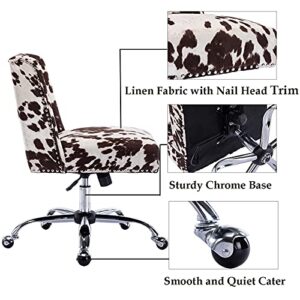 DM Furniture Swivel Home Office Chair Fabric Adjustable Computer Desk Chair Armless Upholstered Accent Chair for Living Room Bedroom, Cow