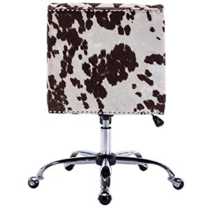 DM Furniture Swivel Home Office Chair Fabric Adjustable Computer Desk Chair Armless Upholstered Accent Chair for Living Room Bedroom, Cow