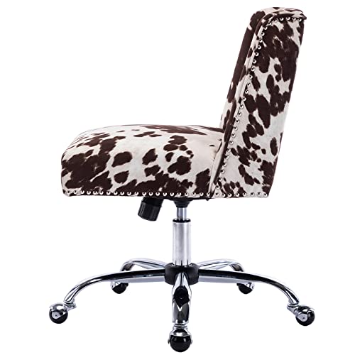 DM Furniture Swivel Home Office Chair Fabric Adjustable Computer Desk Chair Armless Upholstered Accent Chair for Living Room Bedroom, Cow