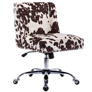 DM Furniture Swivel Home Office Chair Fabric Adjustable Computer Desk Chair Armless Upholstered Accent Chair for Living Room Bedroom, Cow