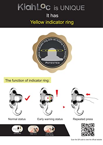 KiahLoc Patented Yellow Ring Indicator Suction Cup Hooks, Kitchen Hooks Removable Wall Vacuum Holder for Smooth Tile, Glass and Mirror( 4 Pack) (#56 (6.6 LB), Black)