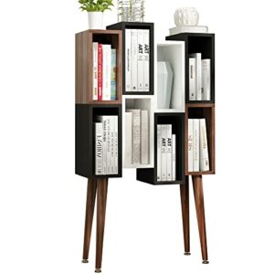 arts wish modern bookshelf 8 cube modern bookcase with legs mid century bookshelf leg bookcase floor standing bookcase for living room home office bedroom, walnut