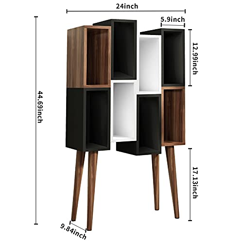 Arts wish Modern Bookshelf 8 Cube Modern Bookcase with Legs Mid Century Bookshelf Leg Bookcase Floor Standing Bookcase for Living Room Home Office Bedroom, Walnut