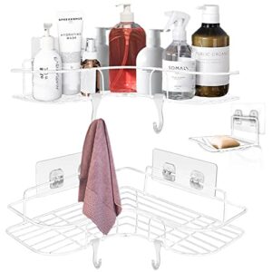 yoleto corner shower caddy bathroom organizer shower shelf for inside shower with soap dish holder and hooks, shower shelves bathtub basket rack for shampoo organization storage accessories, white