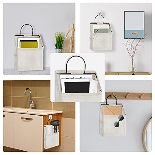 Fun Land Set of 2 Wall Hanging Organizer Bag, Over Door Hanging Storage Basket Organizing, Foldable Wall Container Handle, Waterproof Wall Holder 2 Hooks Bedroom, Bathroom, Office, Beige (GD-001-2)