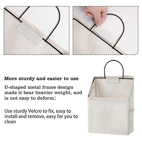 Fun Land Set of 2 Wall Hanging Organizer Bag, Over Door Hanging Storage Basket Organizing, Foldable Wall Container Handle, Waterproof Wall Holder 2 Hooks Bedroom, Bathroom, Office, Beige (GD-001-2)