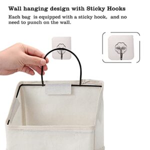 Fun Land Set of 2 Wall Hanging Organizer Bag, Over Door Hanging Storage Basket Organizing, Foldable Wall Container Handle, Waterproof Wall Holder 2 Hooks Bedroom, Bathroom, Office, Beige (GD-001-2)