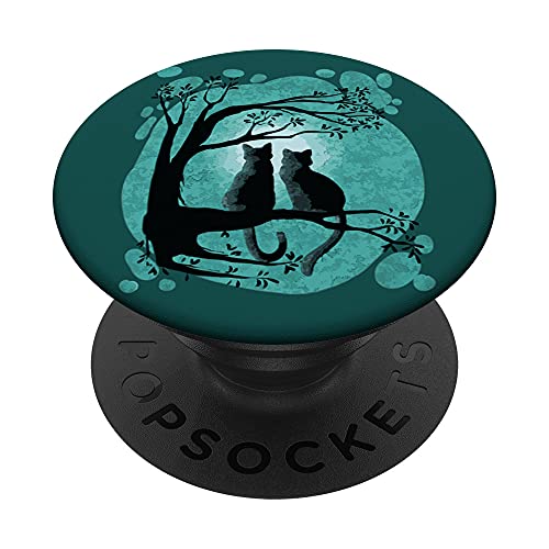 Cat Couple Watch The Full Moon - Cute Aesthetic Pattern PopSockets Swappable PopGrip