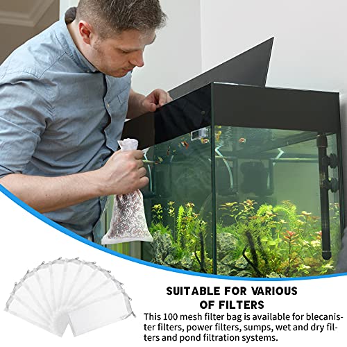 10 Pieces Small Aquarium Filter Bags with Zipper 3 x 8 Inch Fine Filter Media Bags 150 Micra Mesh Bags Reusable Fish Tank Charcoal Filter Bag for Activated Carbon Fresh or Saltwater Tanks