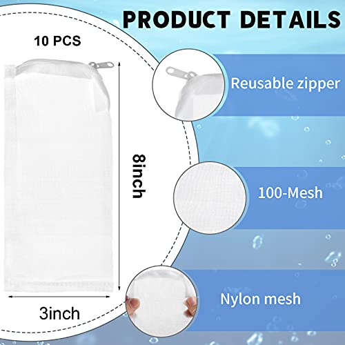 10 Pieces Small Aquarium Filter Bags with Zipper 3 x 8 Inch Fine Filter Media Bags 150 Micra Mesh Bags Reusable Fish Tank Charcoal Filter Bag for Activated Carbon Fresh or Saltwater Tanks