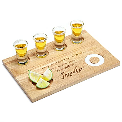 LOBUBT Shot Glasses Serving Tray Shot Glass Holder with Salt Rim Funny Shot Glasses Board Good Helper for Bar,Restaurant,Party,Family Gathering, Gifts for Men Gifts for Women