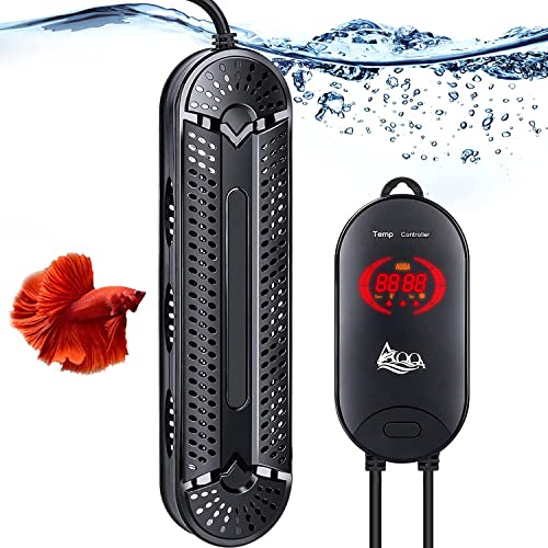 AQQA Aquarium Heater 500W 800W Submersible Fish Tank Heater with Double Explosion-Proof Quartz Tubes and External LED Display Controller for Marine Saltwater and Freshwater