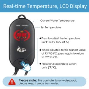 AQQA Aquarium Heater 500W 800W Submersible Fish Tank Heater with Double Explosion-Proof Quartz Tubes and External LED Display Controller for Marine Saltwater and Freshwater