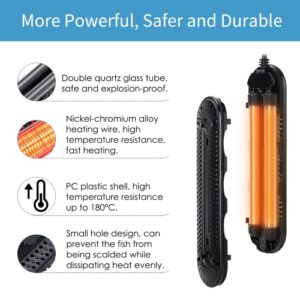 AQQA Aquarium Heater 500W 800W Submersible Fish Tank Heater with Double Explosion-Proof Quartz Tubes and External LED Display Controller for Marine Saltwater and Freshwater