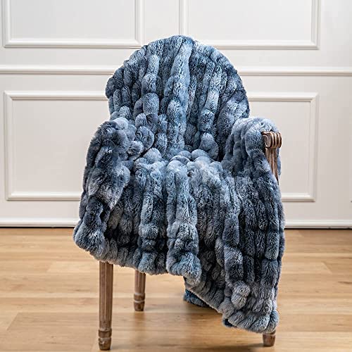 Super Soft Faux Fur Throw Blanket- Royal Luxury Cozy Plush Blanket use for Couch Sofa Bed Chair, Reversible Fuzzy Faux Fur Velvet Blanket 50 Inch x 60 Inch (Blue)