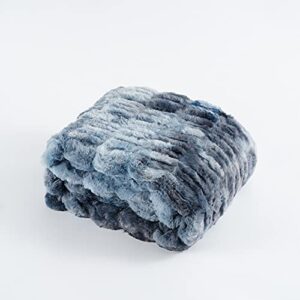 Super Soft Faux Fur Throw Blanket- Royal Luxury Cozy Plush Blanket use for Couch Sofa Bed Chair, Reversible Fuzzy Faux Fur Velvet Blanket 50 Inch x 60 Inch (Blue)