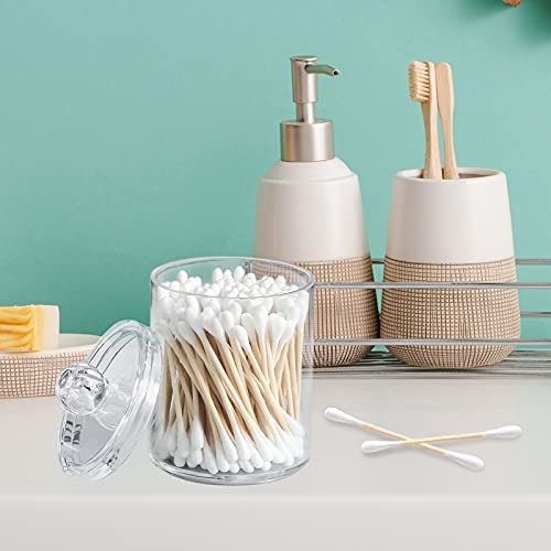 Qtip Holder Dispenser, Clear Acrylic Cotton Swab Ball Pad Storage Jars, Stackable Save Space Makeup Cotton Organizer for Bathroom Counter Vanity