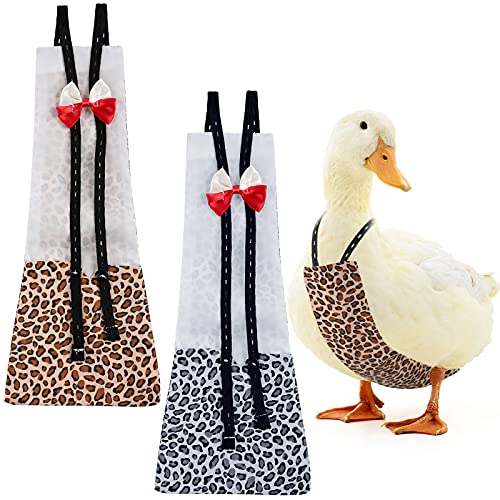 Weewooday 2 Pieces Pet Chicken Diapers Leopard Print Duckling Diapers Washable Goose Clothes Reusable Farm Pet Diapers Waterproof Bow Tie Duck Diapers for Poultry, White and Pink (Medium)