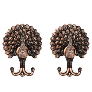 dahszhi dual prong hooks 3d design retro peacock shape decorative curtain hooks in red copper tone - pack of 2pcs