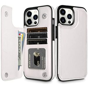 hiandier wallet case compatible with iphone 13 pro max case 5g 6.7-inch slim protective with credit card slot holder flip folio soft pu leather magnetic closure cover, white