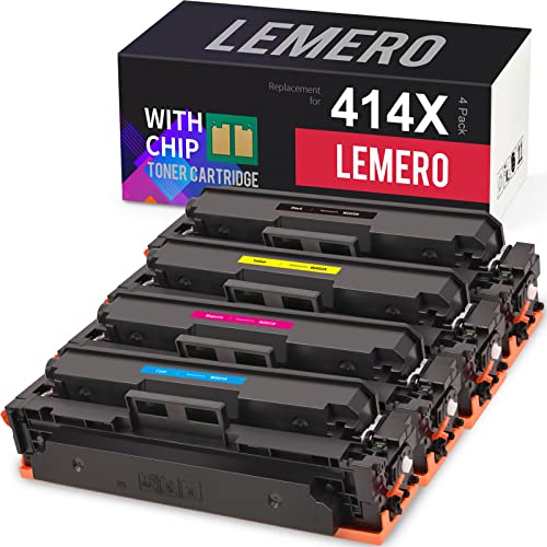 LEMERO 414X (with Chip) Remanufactured Toner Cartridge Replacement for HP 414X 414A 414 W2020X for M479fdw, M454dn, 414A, 414X Toner Cartridges (4 Pack)