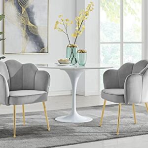 Iconic Home Mia Rose Dining Side Chair Velvet Upholstery Scalloped Clamshell Back Gold Plated Solid Metal Legs (1 Piece) Modern Transitional, Silver