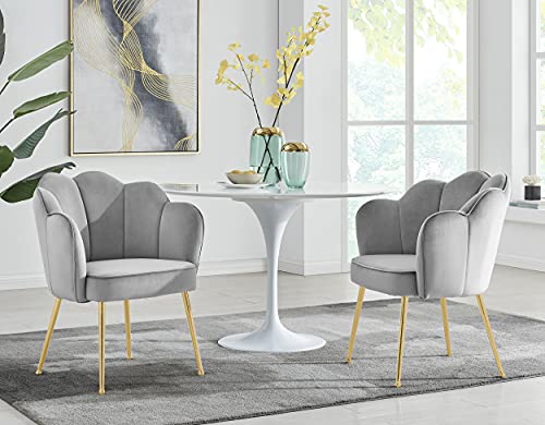 Iconic Home Mia Rose Dining Side Chair Velvet Upholstery Scalloped Clamshell Back Gold Plated Solid Metal Legs (1 Piece) Modern Transitional, Silver