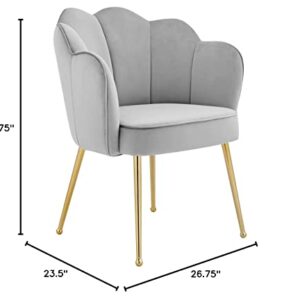 Iconic Home Mia Rose Dining Side Chair Velvet Upholstery Scalloped Clamshell Back Gold Plated Solid Metal Legs (1 Piece) Modern Transitional, Silver