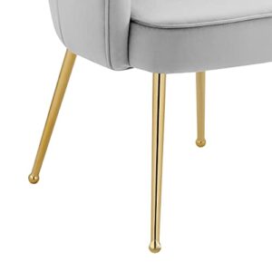 Iconic Home Mia Rose Dining Side Chair Velvet Upholstery Scalloped Clamshell Back Gold Plated Solid Metal Legs (1 Piece) Modern Transitional, Silver