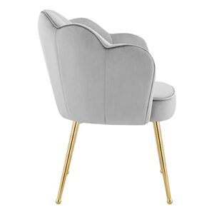 Iconic Home Mia Rose Dining Side Chair Velvet Upholstery Scalloped Clamshell Back Gold Plated Solid Metal Legs (1 Piece) Modern Transitional, Silver